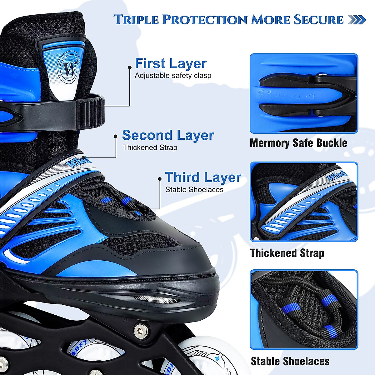 DIKASHI Black Blue Adjustable Inline Skates Boys Girls Kids Size,Light Up Beginner Roller Blades Skates for Boys Girls Kids Outdoor