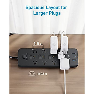 Surge Protector Power Strip (2100J), Anker 12 Outlets with 1 USB C and 2 USB Ports foriPhone 15/15 Plus/15 Pro/15 Pro Max, 5ft Extension Cord, Flat Plug, 20W USB C Charging for Home, Office,TUV Listed