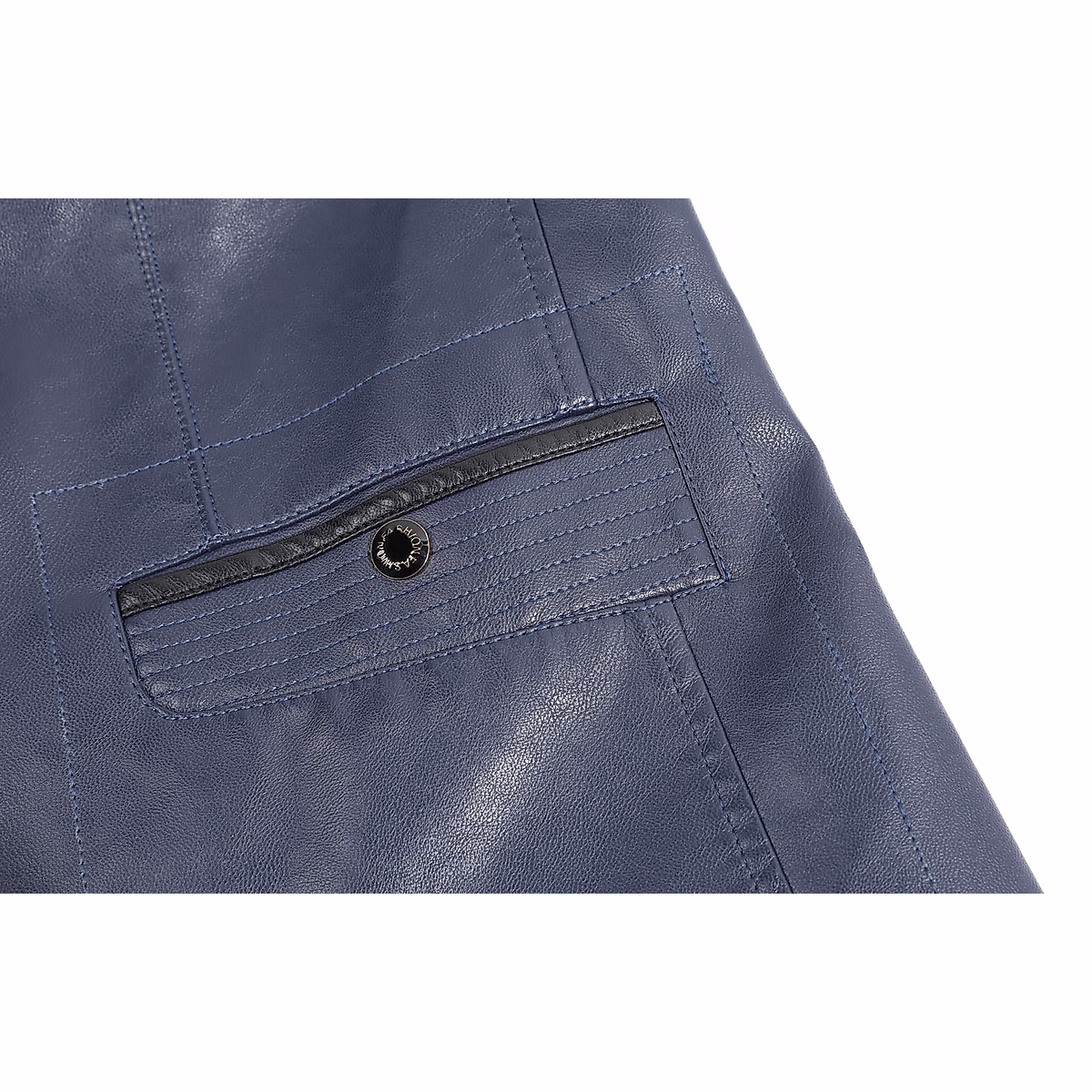 CHARTOU Men's Regular Fit Button Down Lined Business Lambskin Leather Jacket Blazer with Pockets (X-Large, Navy)