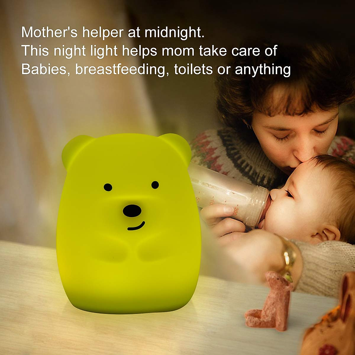 Yuede Kids Night Light for Bedroom, Silicone USB Rechargeable Night Lights, 9 Colors Change with Touch Sensor and Remote Control for Baby/Kids/Adult Gifts (Bear)