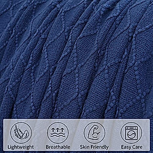 Yastouay Knitted Throw Blankets Soft Cozy Knit Blanket with Tassel Lightweight Breathable Fleece Blanket Decorative Blanket for Couch, Bed, Sofa, Travel and Farmhouse, 50"x60", Navy Blue