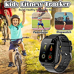 Waterproof Smart Watch for Kids 3-12 Years Boys Girls Learning Toys with 26 Puzzle Games Pedometer Camera Video Recording Music Player Alarm Timer HD Touchscreen Toddler Watch Birthday Gift