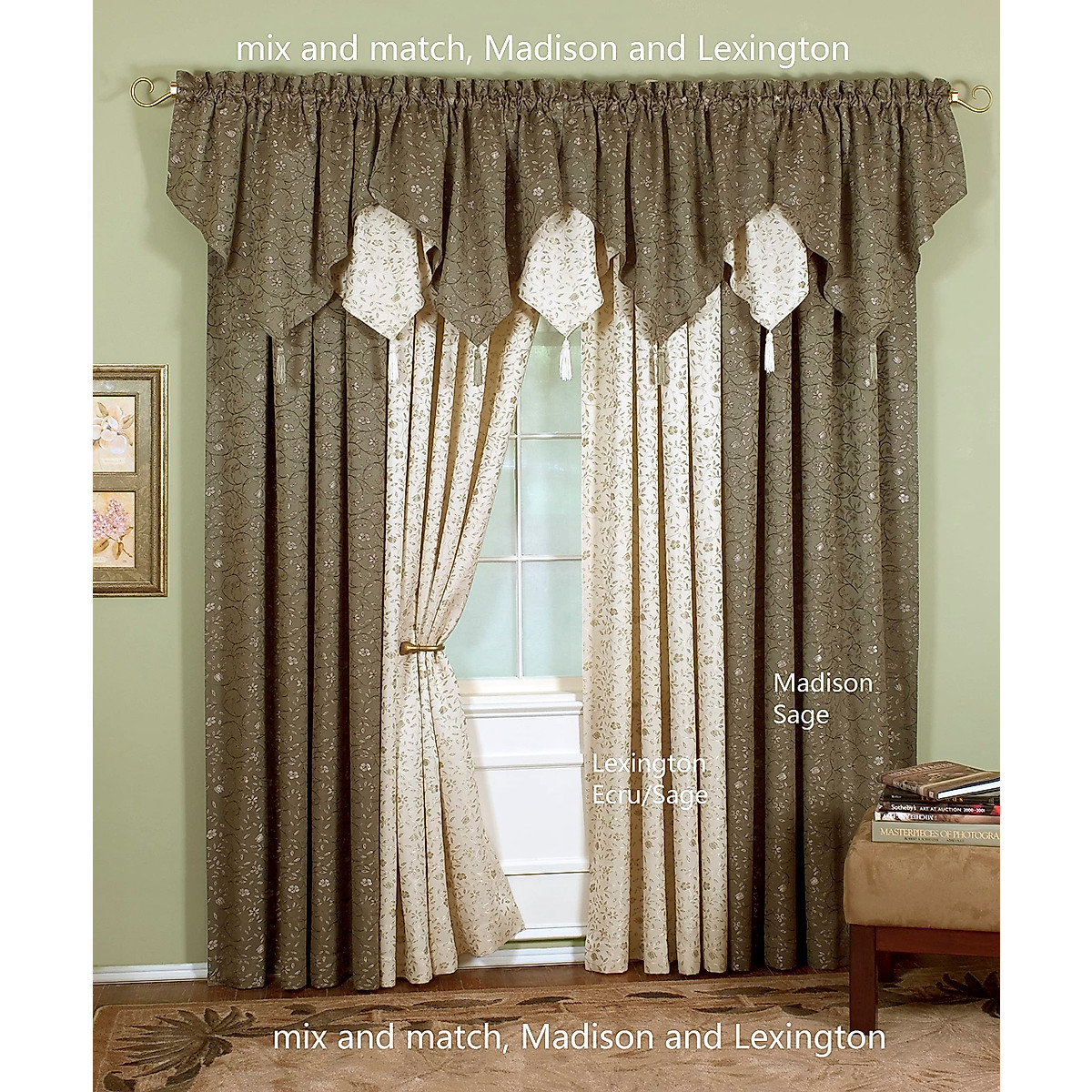 Today's Curtain Lexington Ascot 40" W x 25" L, Ecru/Sage