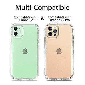 Coolwee Crystal Glitter Full Protective Case Compatible with iPhone 12, Compatible with iPhone 12 Pro Heavy Duty Hybrid 3 in 1 Rugged Shockproof Women Girls Transparent Shiny Clear Bling Sparkle