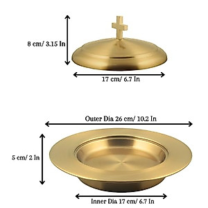 Communion Ware 2 Holy Wine Serving Trays with A Lid & 2 Stacking Bread Plates with A Lid + 80 Cups - Stainless Steel (Brass/Gold)