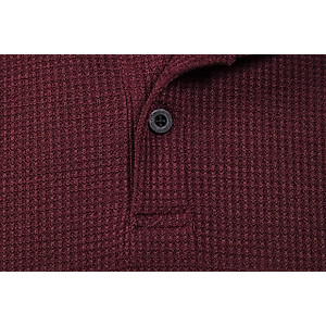 DELCARINO Men's Causal Pullover Hoodie Lightweight Solid Color Hooded Sweatshirt Tops Long Sleeve Waffle-Knit Henley Shirt (Large, Wine)