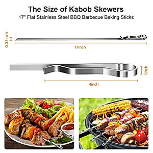 10PCS BBQ Barbecue Skewers, 17inch Skewers Stainless Steel Wide Flat Metal Reusable Dishwasher Safe Grill Tools Needles Sticks Kit for Dad Father's Gift