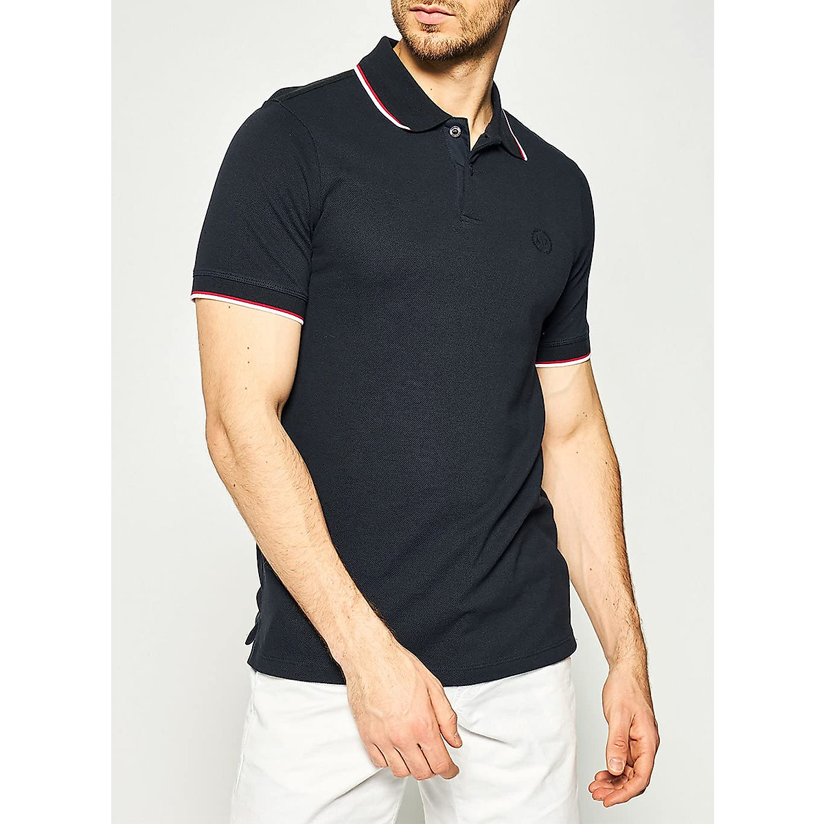 A|X ARMANI EXCHANGE mens Short Sleeve Jersey Knit Polo Shirt, Navy Blue, Medium US