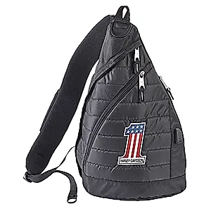Harley-Davidson #1 RWB Logo Deluxe USB Quilted Travel Sling Backpack - Black