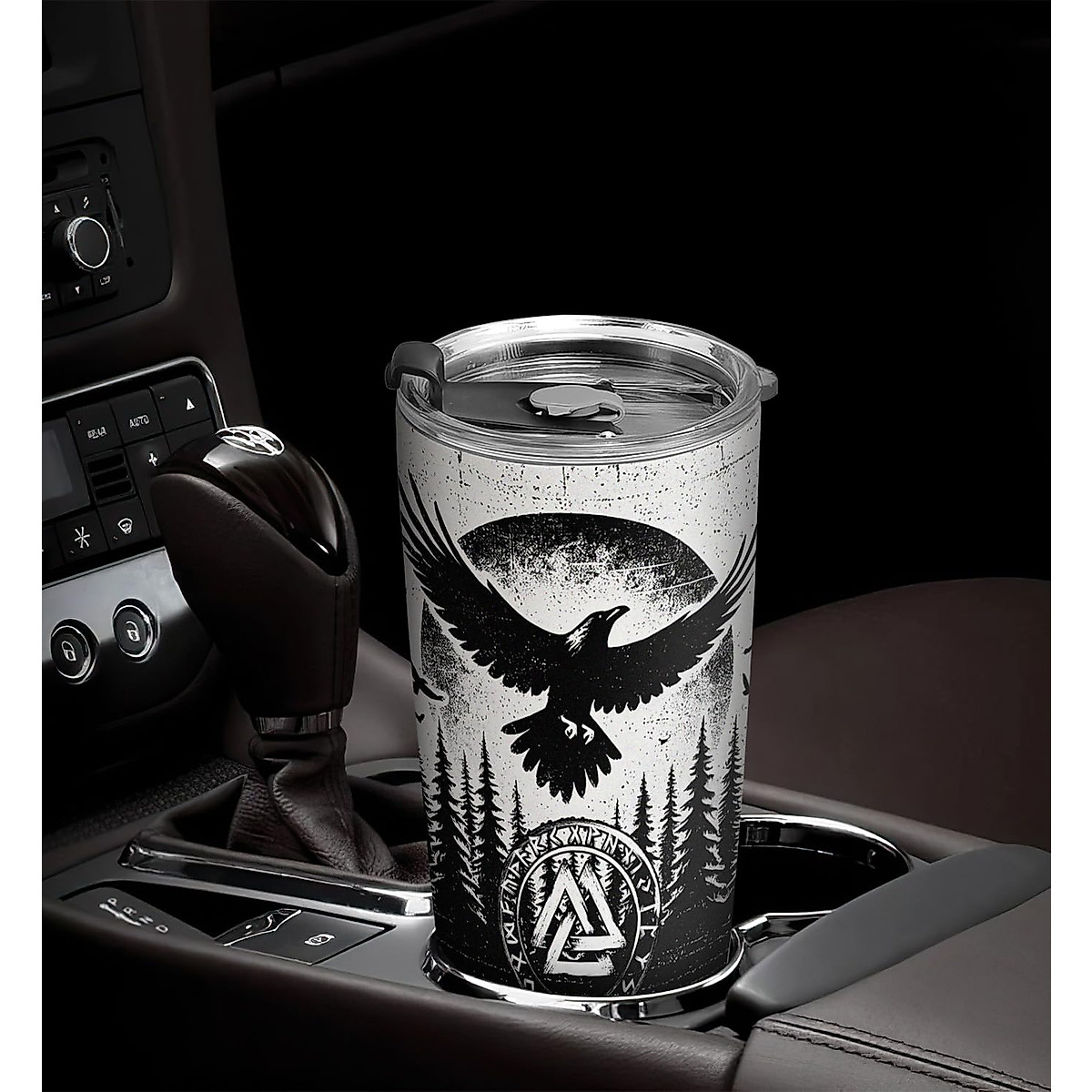 20oz Viking Raven Tumbler, Norse Mythology, Viking Gifts for Men, Vikings Celtic Coffee Thermos, Stainless Steel Double Wall Vacuum Insulated Coffee Mug, Travel Cup with Lid