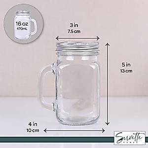 Mason Jar Drinking Glasses with Handles & Silver Lid - Set of 2