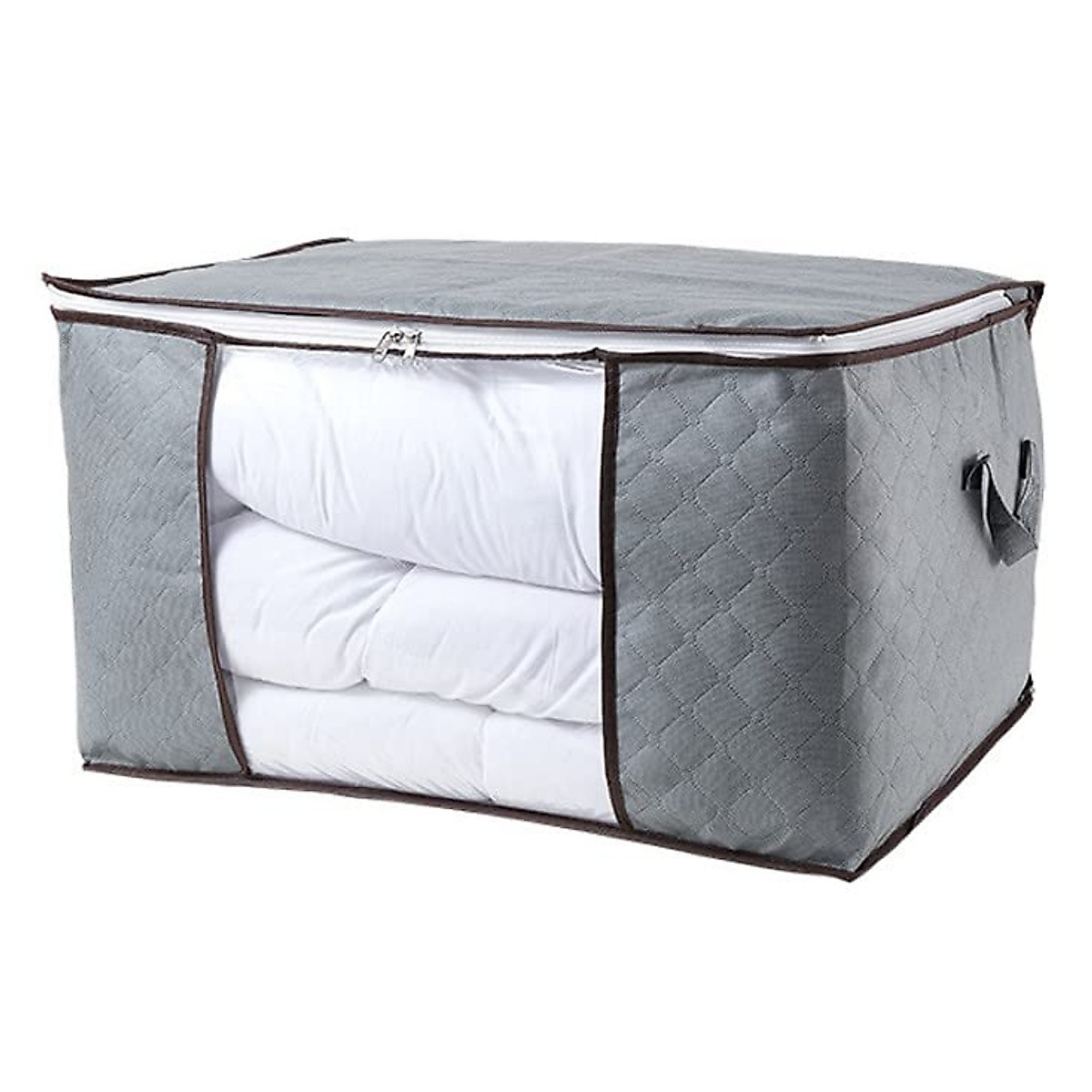 XIANGRIKUI Storage Bags, 3 Pack Clothes Storage Bins Foldable Closet Organizer Foldable Storage Bag Containers with Clear Window for Clothing, Blanket, Bedding, Bed Sheets (Grey)