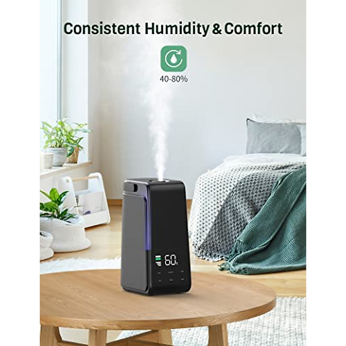 4L Quiet Humidifiers for Large Room,Ultrasonic Cool Mist Humidifiers with Humidistat,Plants humidifier indoor,Easy Use,LED Display,Sleep Mode,Large Room Humidifiers for Bedroom/Home/Office/Living Room