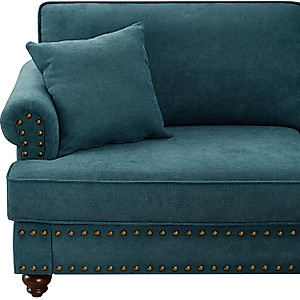 Asucoora Rolled Arm Chenille Upholstered Loveseat, 2-Seater Sofa Couch with Nailhead Trim and 2 Pillows Green
