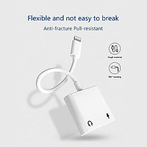[2 in 1] Lightning Headphone Adapter 3.5mm AUX Audio Dongle Splitter Jack for iPhone Headphone Accessories Compatible with iPhone 14/13/XR/X 8 7/iPad Audio Earphone Adapter for All iOS System