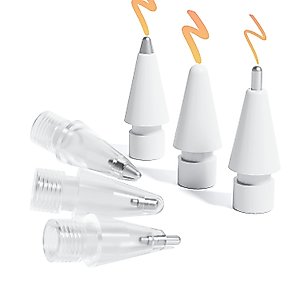 Qreninv Replacement Tips for Apple Pencil 1st/2nd Gen - Metal Pen Nibs, Precise Control, Wear-Resistant Tips(White-6pack)