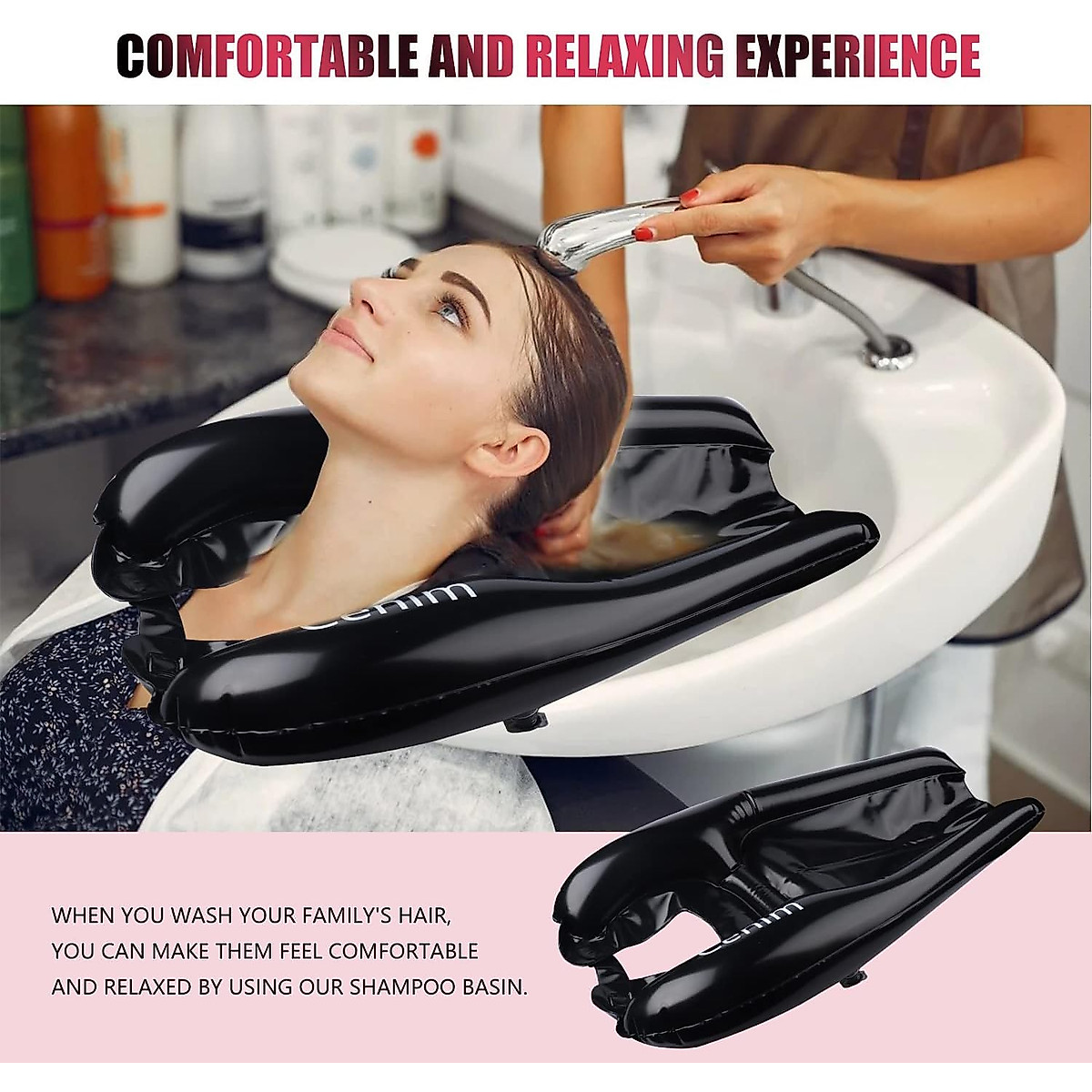 Cehim Inflatable Shampoo Basin - Portable Shampoo Bowl, Hair Washing Basin for Bedridden, Disabled,Injured, Hair Wash Tub for Dreadlocks and at Home Sink Washing (Black, Medium)