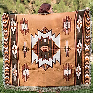 CCHYF Aztec Throw Blanket Native American Blanket Southwestern Boho Decor Reversible Woven Tassels Mexican Blankets and Throws for Couch Bed Chair Wall Tapestry Livingroom Outdoor Beach Brown 51"x63"