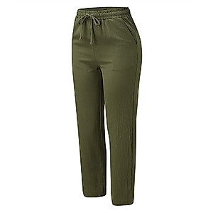 Women Casual Pant Wide Leg for Women Casual Elastic Linen Straight Cotton Women Best Linen Pants for Petites Army Green