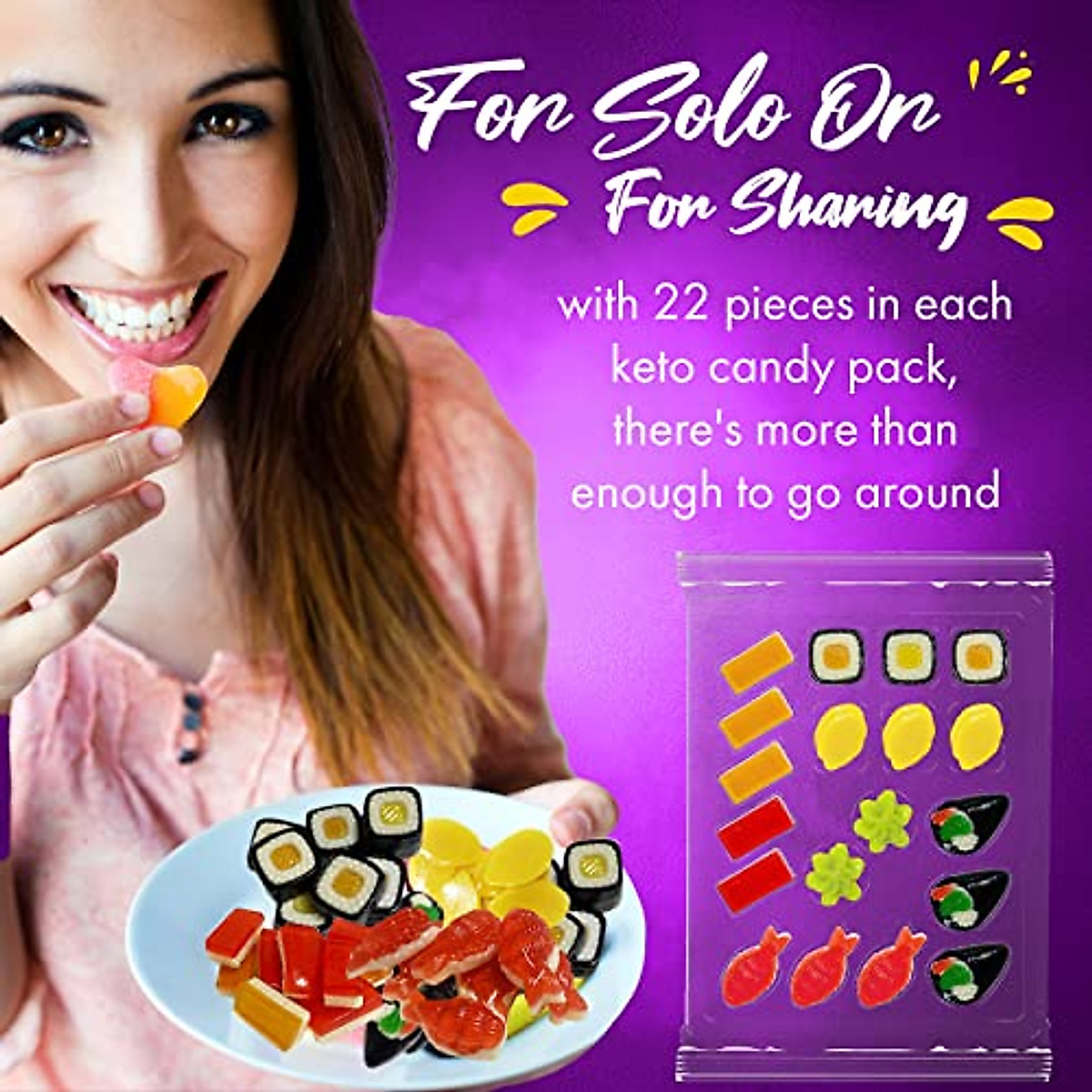 Fusion Select 2 Packs 22 Pieces Keto-Friendly Sushi Bento Gummies - Healthy Low Carb Sugar Free Snack Candies - Chewy Bites Sweetened with Allulose - Desserts High in Protein & Fiber - Total 44 Pieces