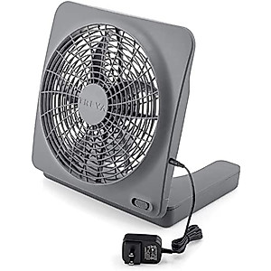 Treva 10-Inch Portable Desktop Air Circulation Battery Fan, 2 Speed, Compact Folding & Tilt Design, with AC Adapter (Graphite)