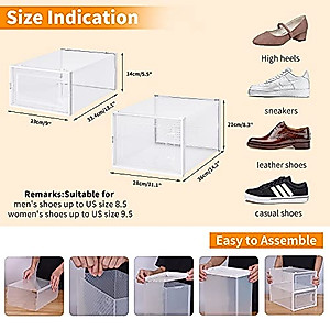 WAYTRIM Stackable Sneaker Storage Shoe Box, Foldable 10 Pack Storage Container 6 Small and 4 Large Clean Plastic Shoe Storage Organizers Drop Front Stackable and Foldable Box for Sneakers - White