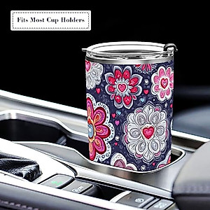 sanluoli Grayish-pink Colored Flowers Stainless Steel drinking cups with Straw Leak Resistant Flip coffee travel mug 20oz for outdoor simply insulated tumbler 20 OZ