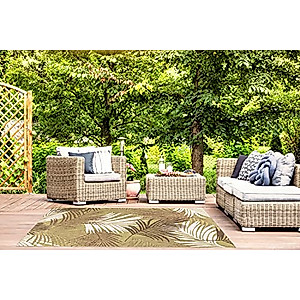 GAD Great American Distributors Yarpeq Premium Tropical Palm Tree Leaves 5x8 Indoor Outdoor Area Rug, Green/Cream, Stain Fade Resistant Rug for Patio, Porch, Lanai, Pool,Kitchen Bedroom