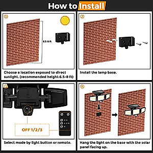 QIYVLOS Solar Lights Outdoor -2 Pack, 210 LED 2500LM Motion Sensor Lights with Remote Control, IPX5 Waterproof, 3 Heads Security LED Flood Light, 360° Wide Angle Illumination Wall Light with 3 Modes