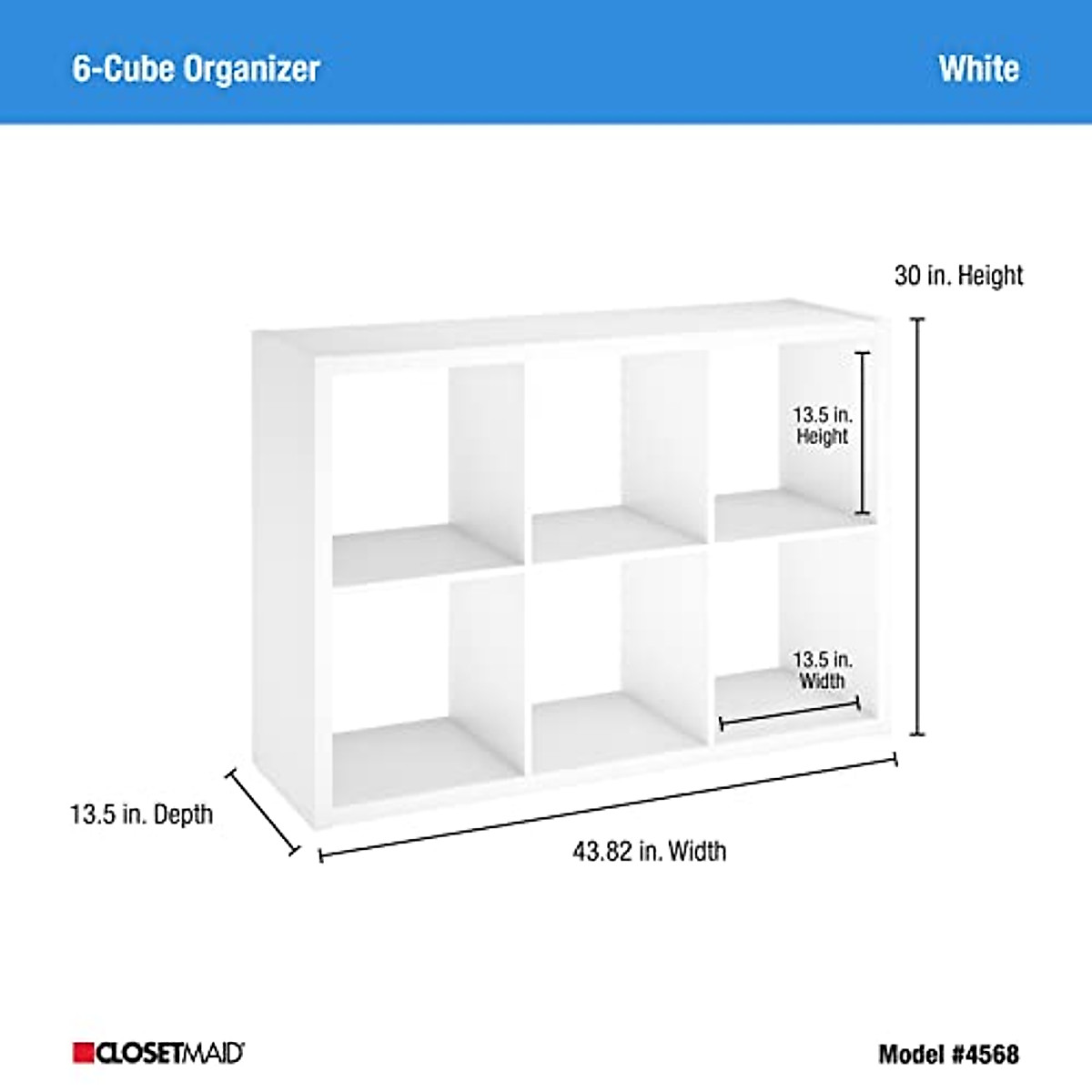 ClosetMaid 6 Cube Storage Shelf Organizer Bookshelf with Open Back, Vertical or Horizontal, Easy Assembly, Wood, White Finish