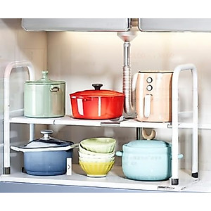 2-Tier Bathroom Kitchen Cabinet Organizers,Under Sink Storage Shelf Telescopic Adjustable with Removable Panels,for Laundry Bedroom