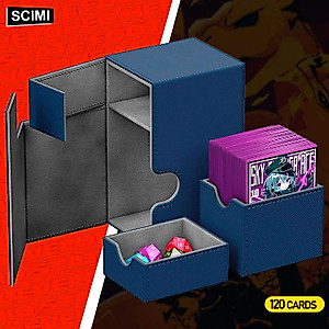 Scimi Deck Box for Trading Card Games, MTG Commander Deck Box Comtains 100 Double Sleeved Cards, Leather Card Storage Case Fits TCG CCG Cards (Black)