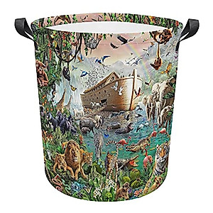 Animal Laundry Basket Animals On The Noah's Ark Laundry Basket with Handle Waterproof Laundry Hampers Foldable Laundry Bags Dirty Clothes Toys Storage Bag One Size