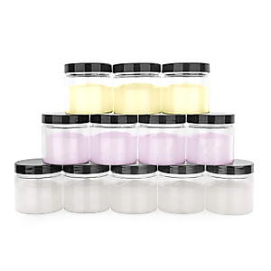 Healthy Packers 4oz Plastic Jars with Lids - Small Clear Jars with Lids - Lotion Containers with Lids | 4 oz Plastic Mason Jars with lids | Cream and Cosmetic Jars (12 pack) (Black)