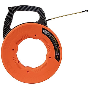 Klein Tools 56380 Non-Conductive Electrical Fish Tape, Multi-Groove Fiberglass Wire Puller with Steel Leader, 100-Foot x 3/16-Inch