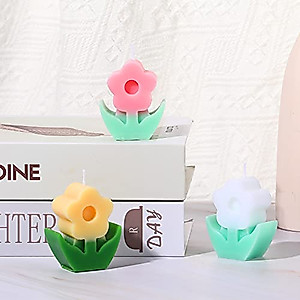 3 Pcs Flower Shaped, Aesthetic, Cool, Cute, Danish Pastel Room Decor Paraffin Soy Funky Scented Candle Bridal Showers for Gift Wedding Party Favors (Pink, White, Yellow)
