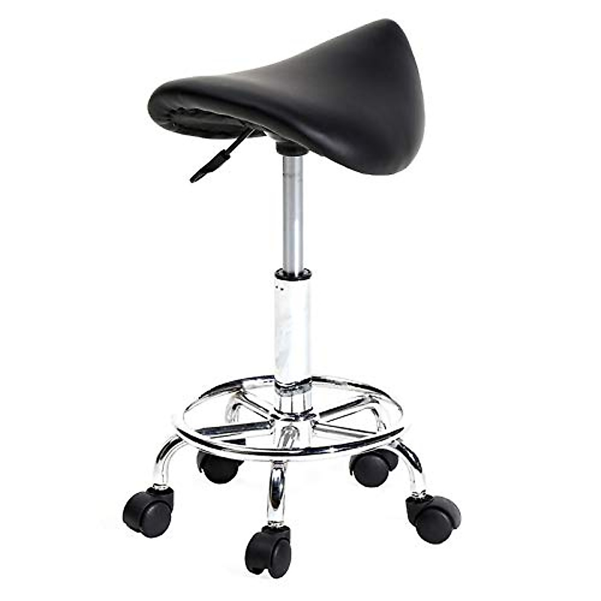 Saddle Stool Swivel Rolling Chair, Ergonomic Saddle Stool with Wheels, Height Adjustable, for Kitchen, Salon, Spa, Tattoo, Clinic (Black)