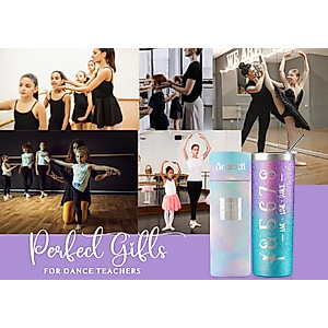 Onebttl Dance Teacher Appreciation Gift for Women, Her - & 5 6 7 8 Live Love Dance - Gifts for Dance Teachers - 20oz/590ml Stainless Steel Insulated Tumbler with Straw, Lid - Glitter Purple