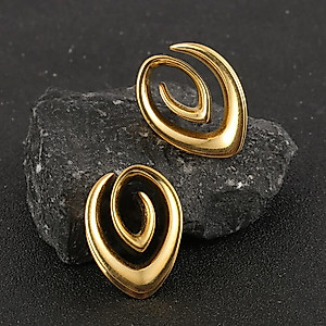 Earblity 2PCS 16mm/5/8 Gold Spiral Saddle Plugs Gauges Tunnels for Stretched Ears, Hypoallergenic 316 Stainless Steel Ear Tunnels Gauges Body Piercing Jewelry for Men Women