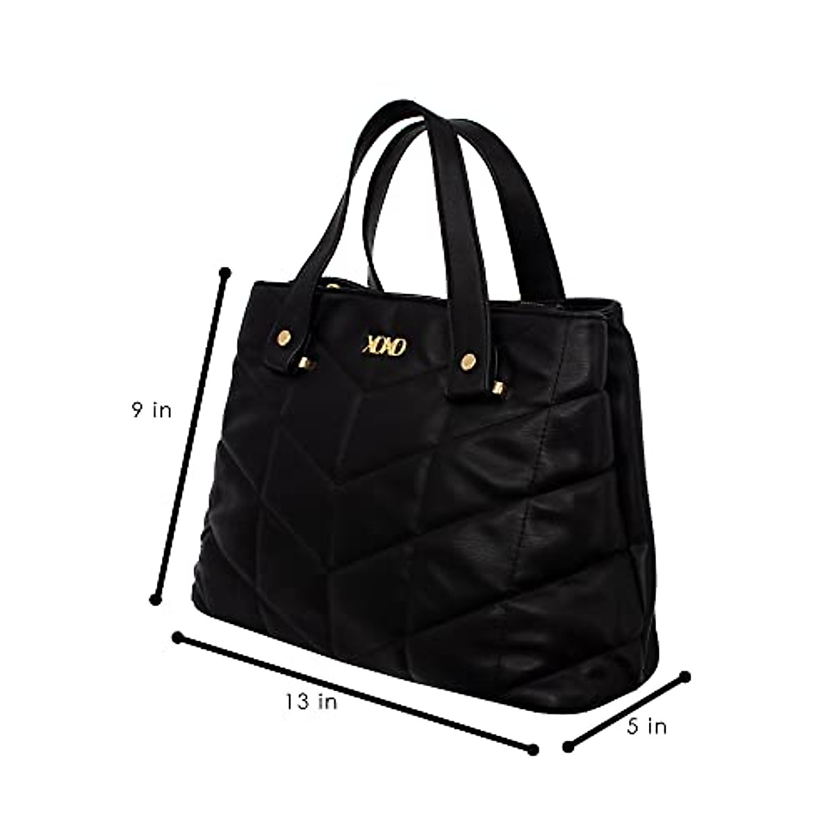 XOXO Women’s Black Chevron Vegan Leather Quilted Pattern Satchel Bag With Adjustable Strap