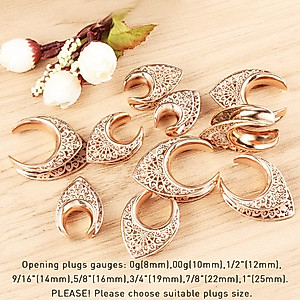 LADEMAYH 2Pcs 1/2 inch Gauges for Ears, Elegant Rose Gold 12mm Gauges for Ears, Hollow Pattern 1/2 Plugs Tunnels Guages for Women, Surgical Steel Saddle Gauge Earrings