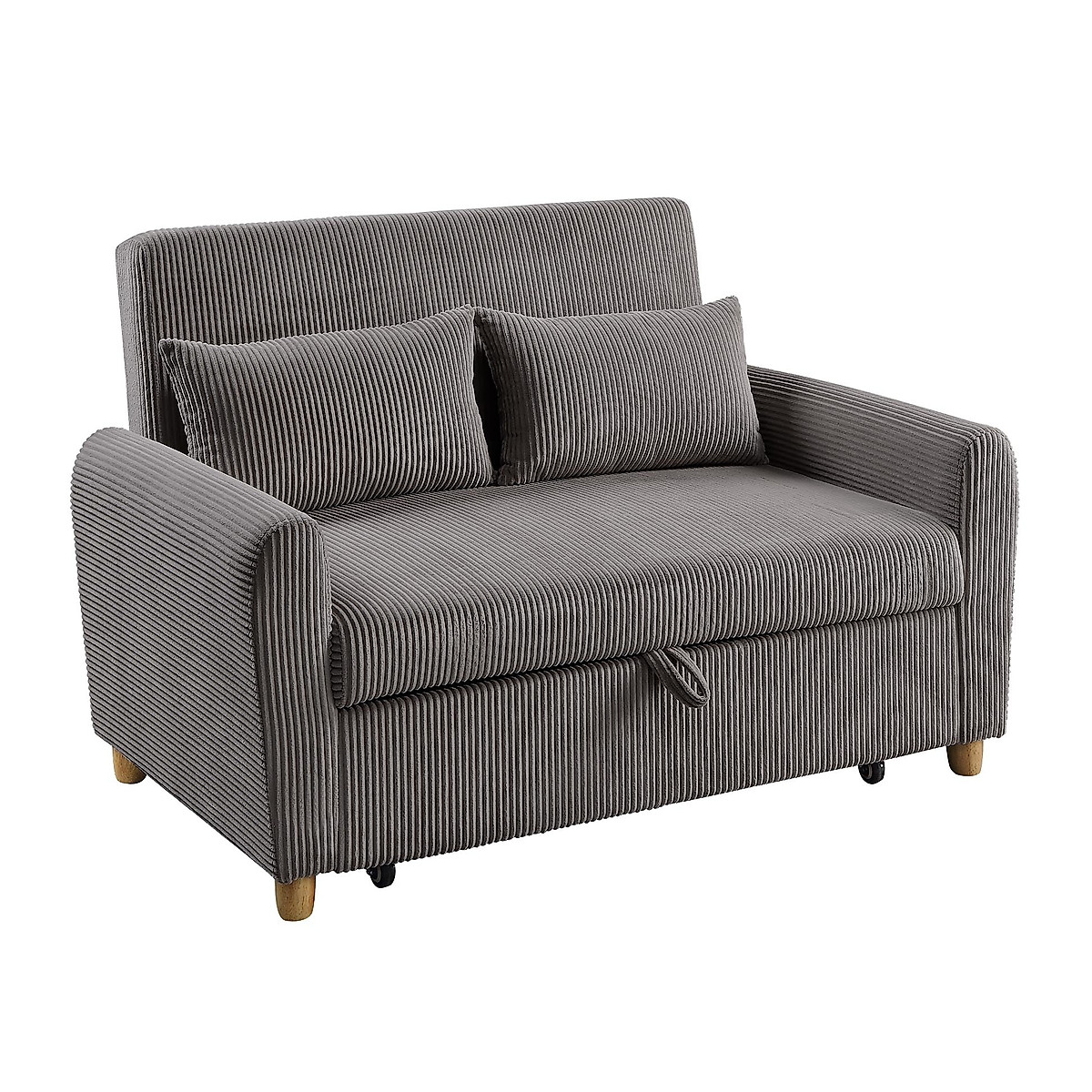 Favfurish 54" Corduroy Convertible Sleeper Loveseat with Full Foam Seating and 2 Throw Pillows, Stylish Couch for Living Room, Apartment,Bedroom，Brown