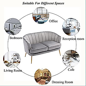 Artechworks Contemporary Velvet Loveseat Chair with Gold-Finished Metal Legs, 2-Seat Sofa for Living Room, Bedroom, Home Office, Grey