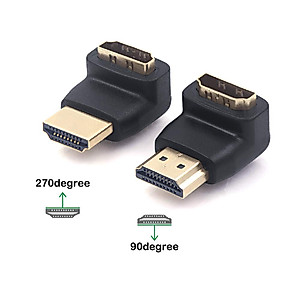 VCE 2-Pack HDMI 90 Degree and 270 Degree Right Angle Male to Female Adapter Bundle with HDMI Swivel Adapter Male to Female HDMI Extension for Google Chrome Cast, Roku Streaming Stick