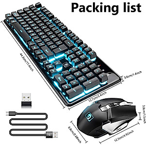 FELICON Rechargeable Wireless Gaming Keyboard and Mouse Combo & Lager Mouse Pad kit Ice Blue Backlit Mechanical Feel 104 Keys Full Keybaord, Queit, Waterproof for Computer PC Mac