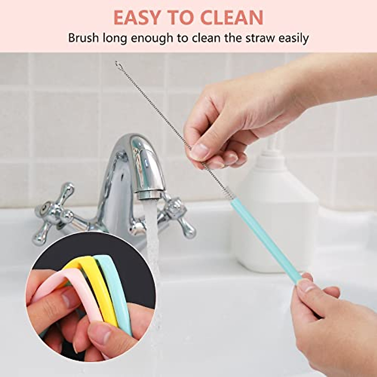 6Pcs Replacement Straws for 40oz Stanley Travel Tumbler, Long Replacement Straws with Cleaning Brush, 11.8 Inch Reusable Silicone Straws Compatible with Stanley 40oz Cup