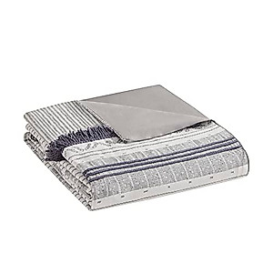 INK+IVY Cody Cotton Duvet Set - Geometric Modern Design with Fringe Tassel Trim and Pom Accent, All Season, Breathable Cover for Comforter Bedding, Shams, King/Cal King(104"x92") Gray/Navy 3 Piece