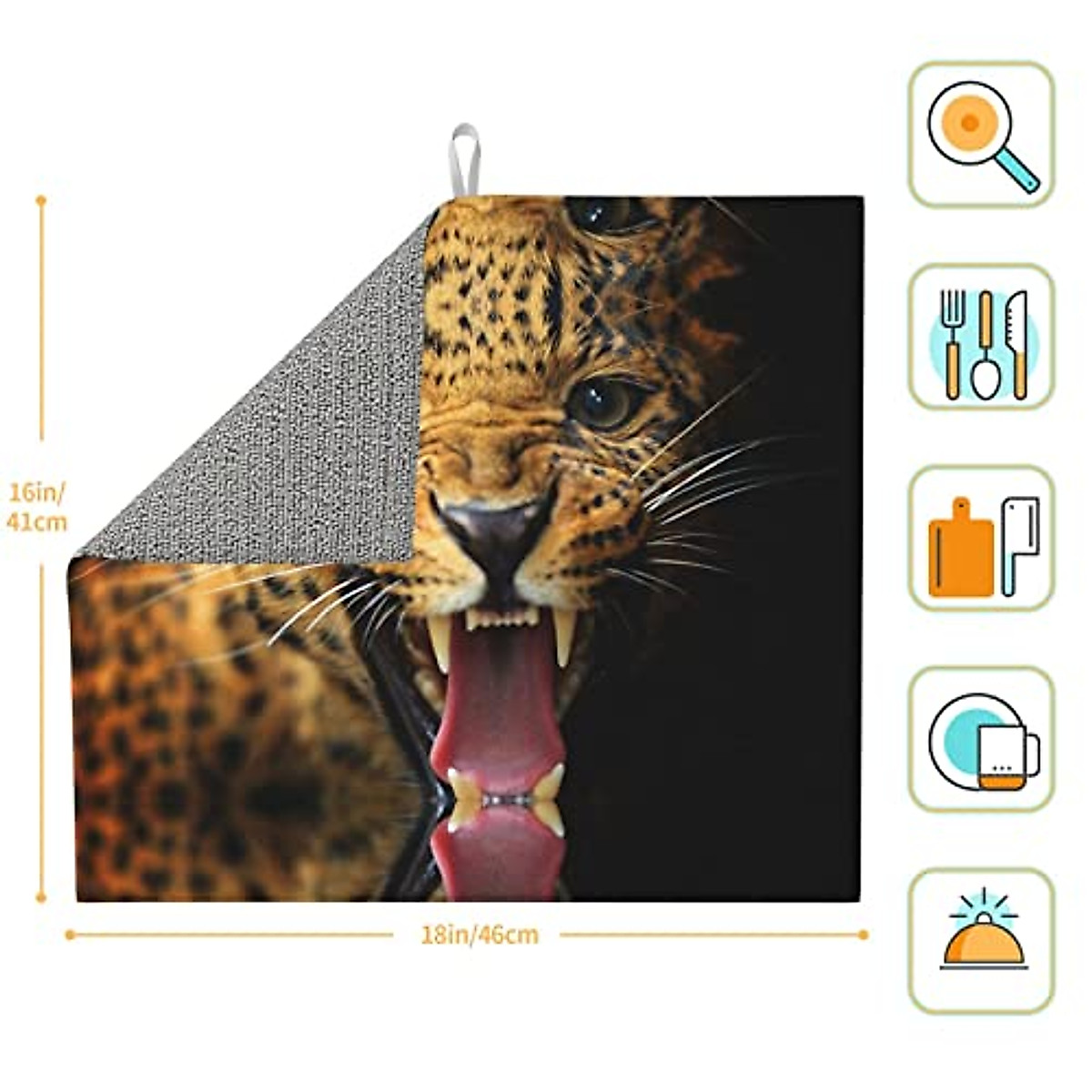 Leopard Printed Drying Mat For Kitchen Ultra Absorbent Microfiber Dishes Drainer Mats Non-Slip Silicone Quick Dry Pad - 18 X 16inch