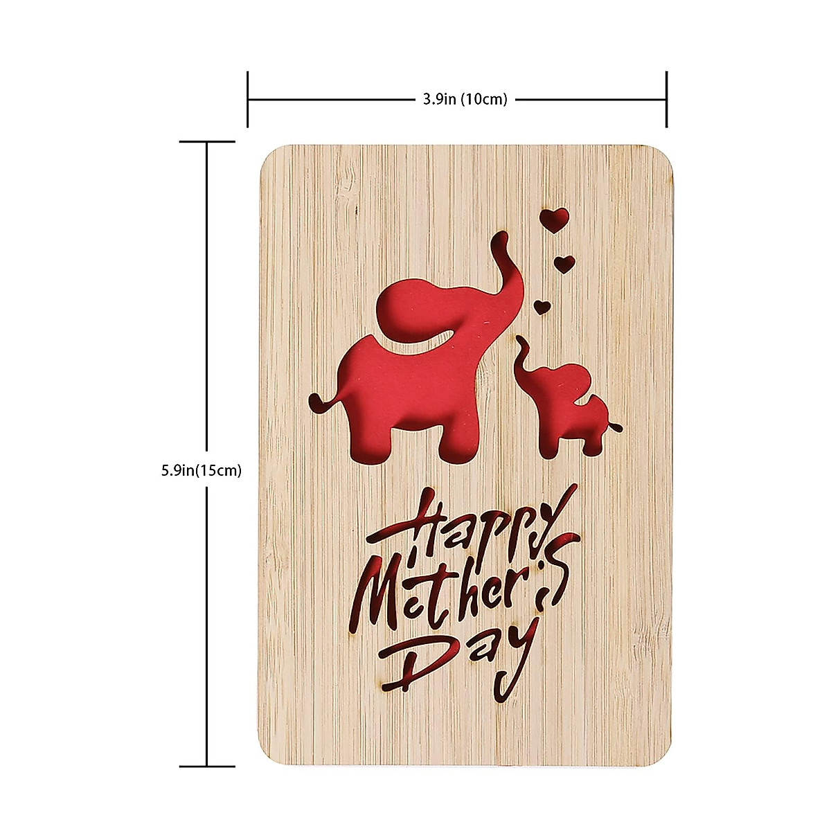 Della Stella Mothers Day Cards,Handmade Bamboo Greeting Cards,Wooden Thankyou Card,Wooden Birthday Card for Mom,Mum Birthday Gift,Elephant pattern