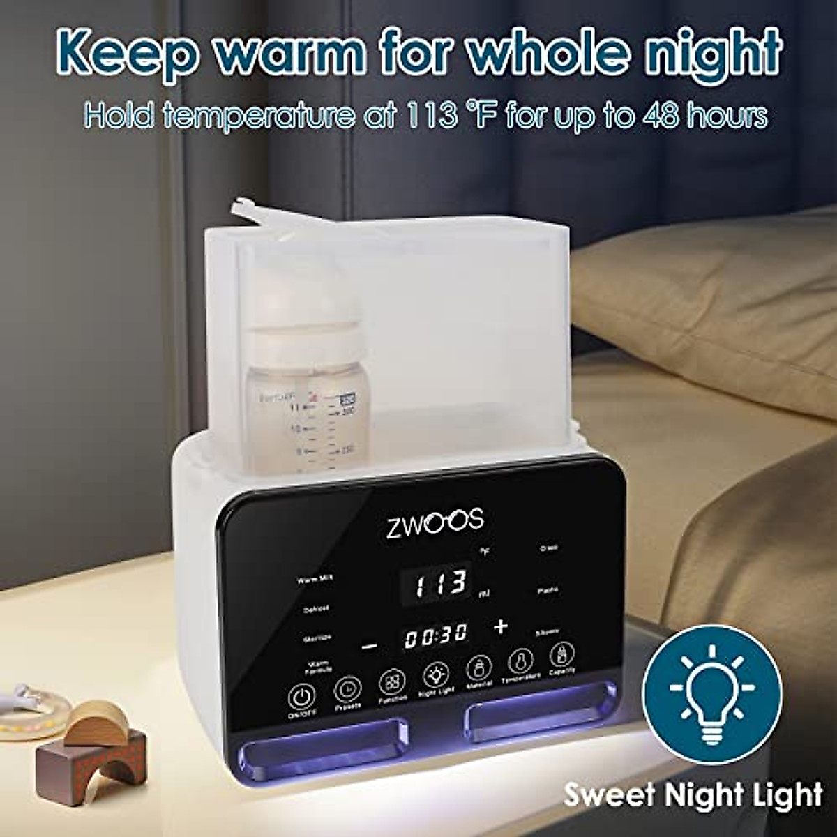 ZWOOS Bottle Warmer for Breastmilk and Formula, Multifunction Double Bottle Warmer for All Bottles with Accurate Temperature Control - Warm Fast, Easy to Use